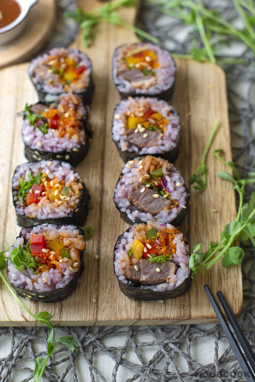 Beef Bulgogi Kimbap Recipe| Purple Rice Kimbap | Noob Cook
